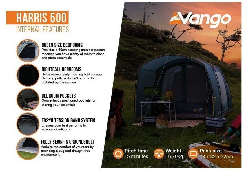 VANGO HARRIS 500 TENT, modelis - 5059474007751, žema kaina | Varle.lt