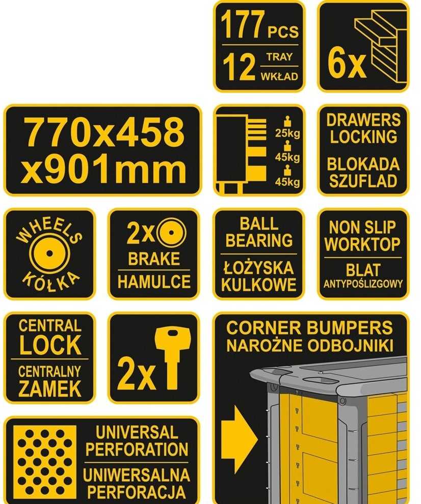 VOREL įrankių spintelė 6-SZULFAD + 177 vnt. NARZĘDZI 58540, modelis ...