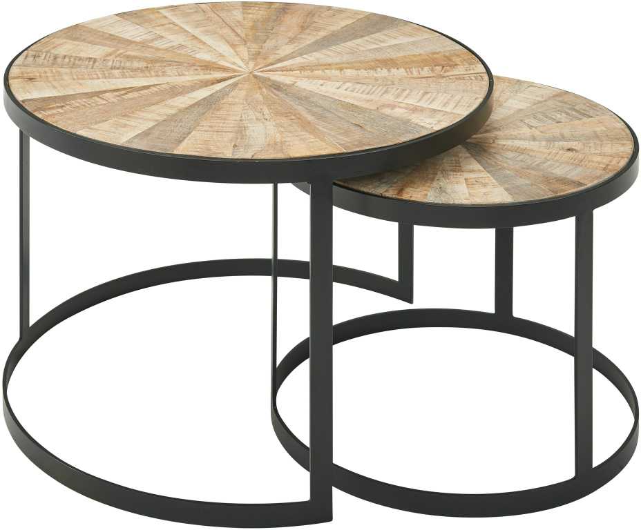 WOHNLING design coffee table solid wood living room table 2-part round ...