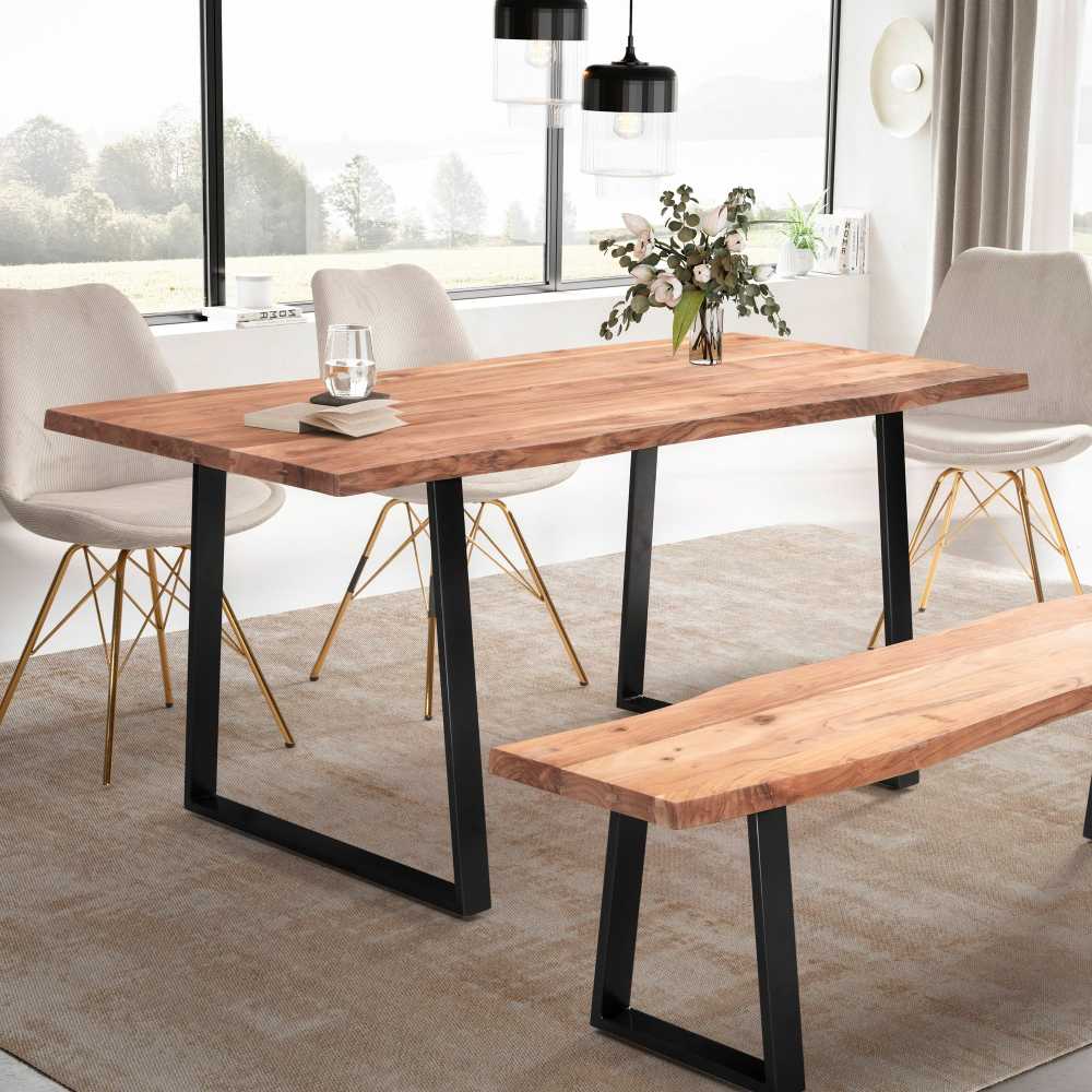 WOHNLING dining room table 140 cm acacia solid wood dining table ...