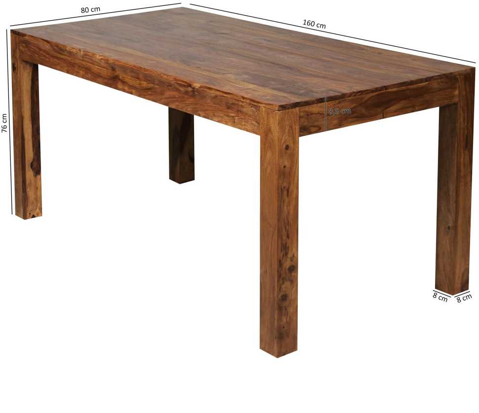 WOHNLING Dining Room Table 160 cm Sheesham Solid Wood Dining Table ...