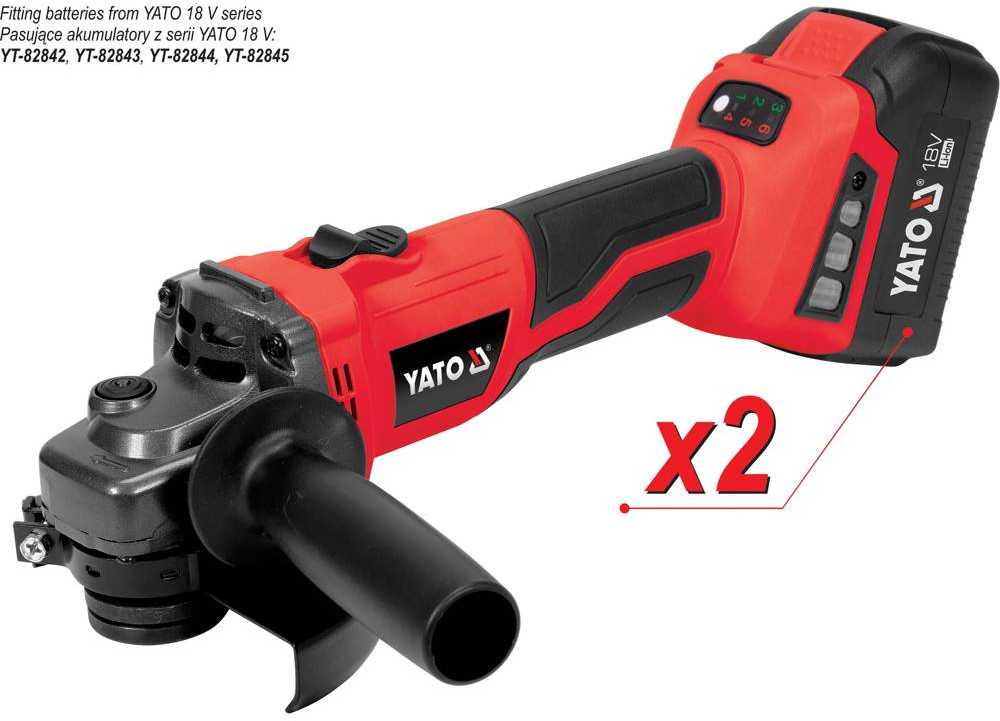 Yato Akumuliatorinis kampinis šlifuoklis 4Ahx2 | soft start | 18V | 125 mm (YT-828295), žema ...