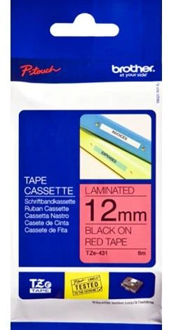 Brother | TZE-431 Laminated Tape | Juodas on Raudona | TZe | 8 m | 1.2 ...