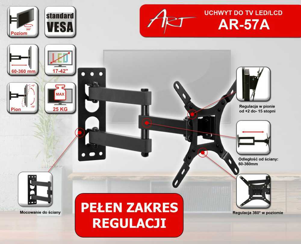 ART RAMT AR-57A ART laikiklis AR-57A prie televizoriaus LCD / LED 17-42 25KG AR-57A, modelis ...