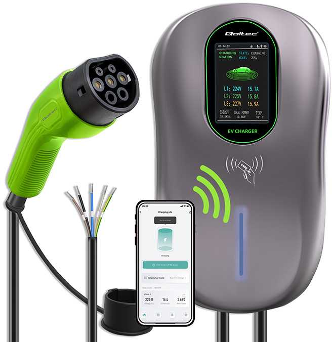 Qoltec Stacja ładowania EV 2w1 Typ2 | 22kW | Wi-fi| TUYA | LCD | RFID ...