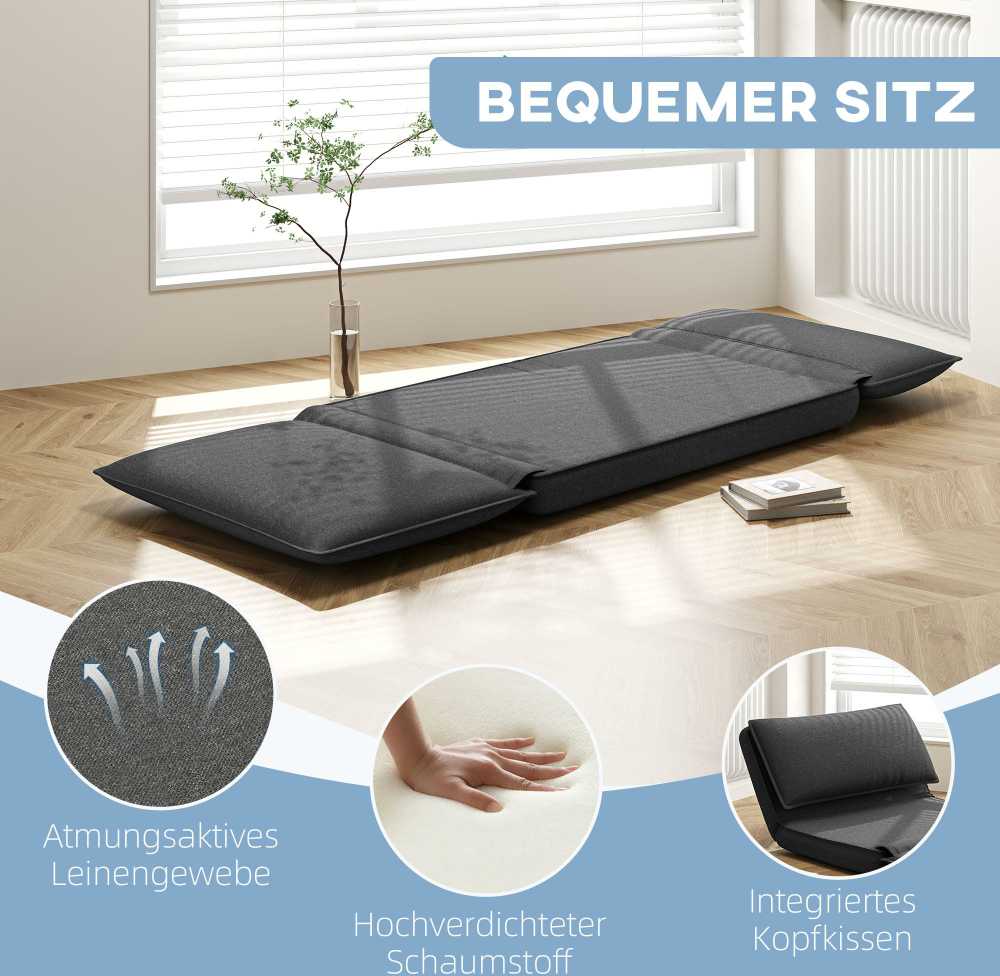 HOMCOM Grindų sofa "4-in-1" sulankstoma lino išvaizdos sofa lova ...
