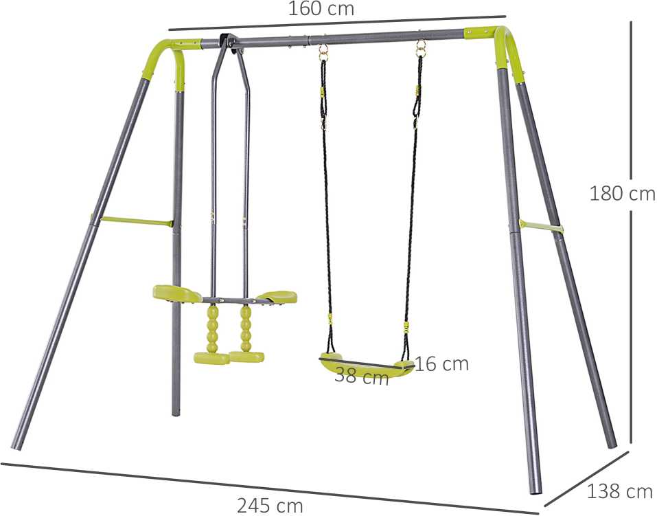HOMCOM vaikiškos sūpynės dvigubos sūpynės su metaliniu rėmu ir ...
