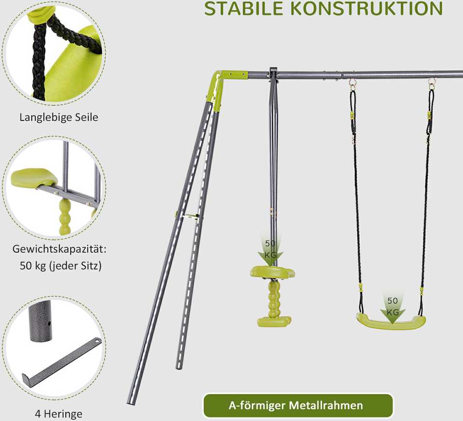 HOMCOM vaikiškos sūpynės dvigubos sūpynės su metaliniu rėmu ir ...