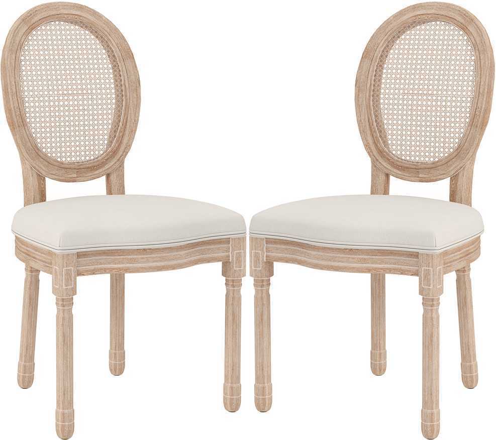 HOMCOM valgomojo kėdės 2 virtuvės kėdžių su atlošu, lino ir rotango ...