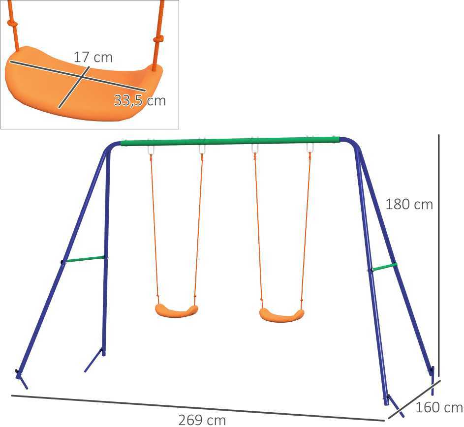 Outsunny Metalinės vaikiškos sūpynės 2,69 x 1,6 x 1,8 m, modelis - 344 ...