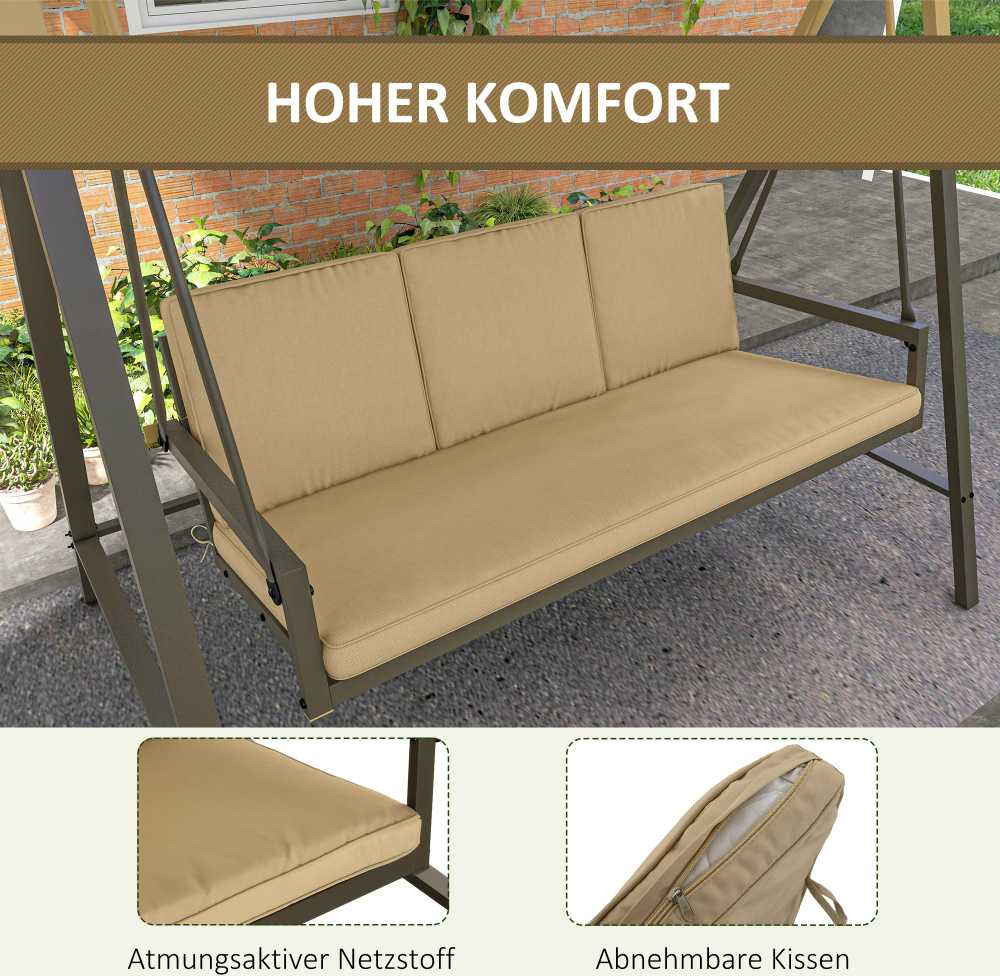 Outsunny Modernios 3 vietų sūpynės su reguliuojamu stogu, iki 360 kg ...