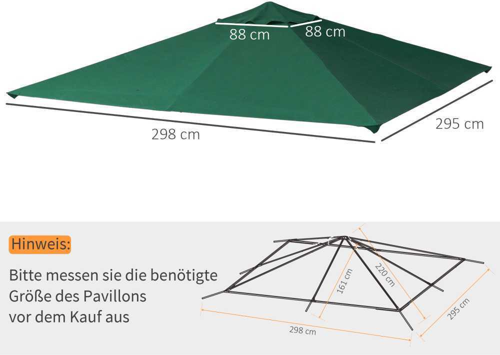 Outsunny Pakaitinis pavėsinės stogas - žalias, 2,98 x 2,95 m, modelis ...