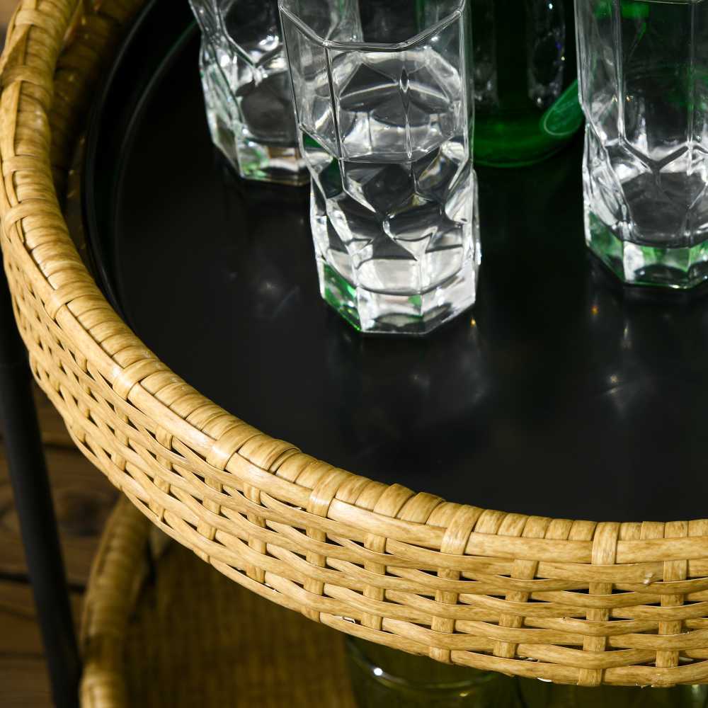 Outsunny Serviravimo vežimėlis rotango su 2 lentynomis - Φ50 x 66 cm ...