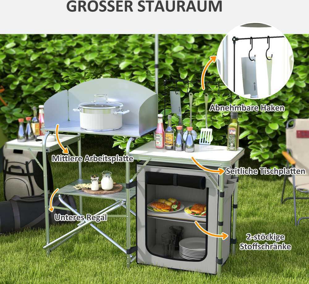 Outsunny Sulankstoma kempingo virtuvė, lauko virtuvė su apsauga nuo UV ...