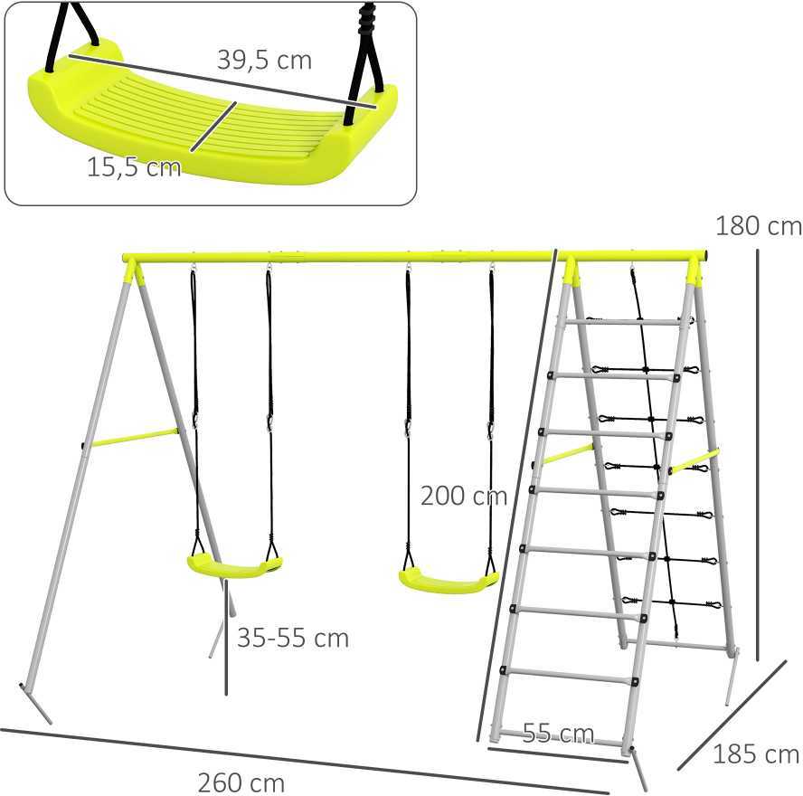 "Outsunny" vaikų sūpynės sūpynės sūpynės rėmas 2 sūpynės laipiojimo ...
