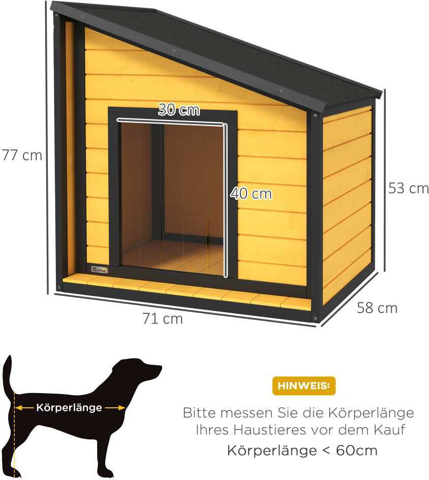 "PawHut" medinė šunų būda, šuns būda su atidaromu asfaltuotu stogu ir ...
