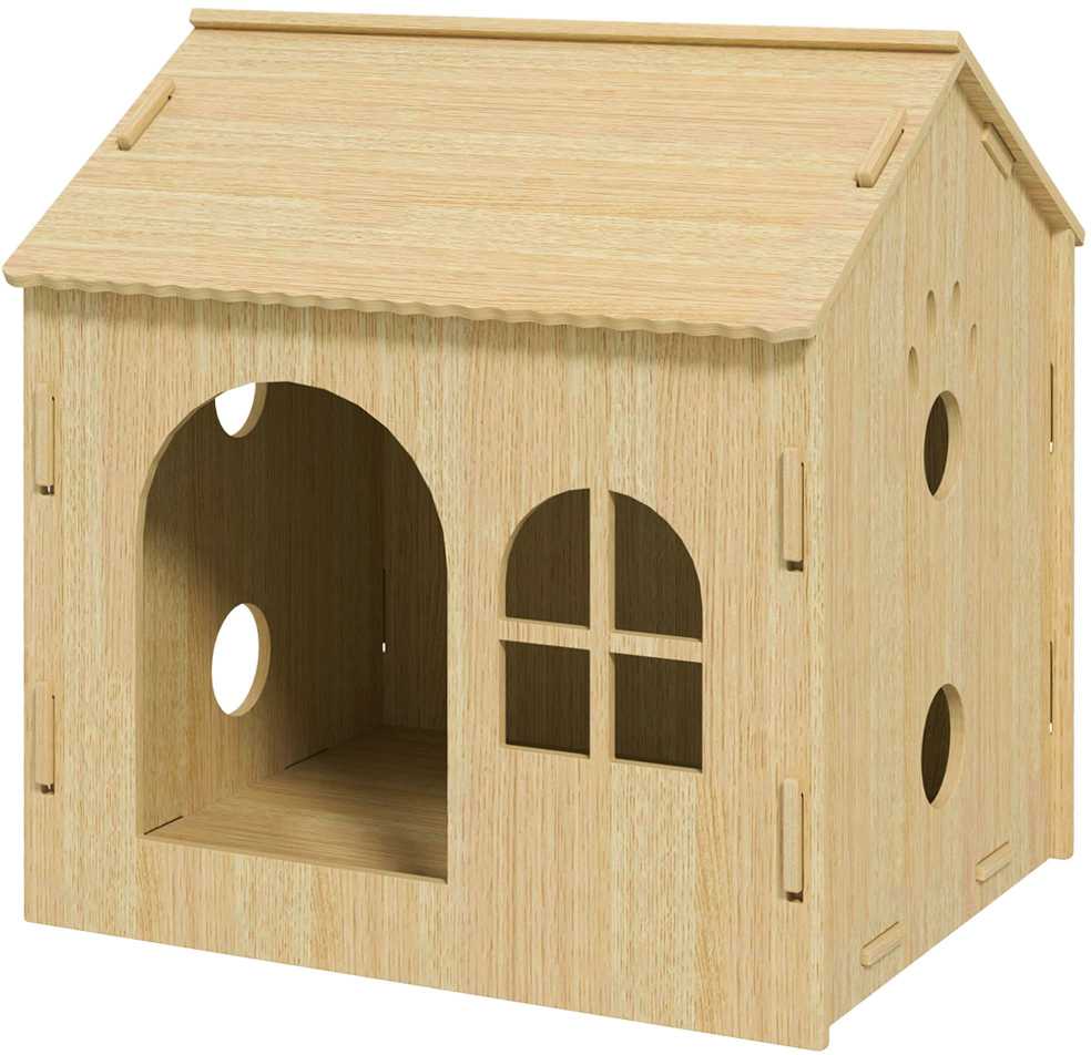 "PawHut" šunų būda su langu, kačių namelis su mielu letenėlių dizainu ...