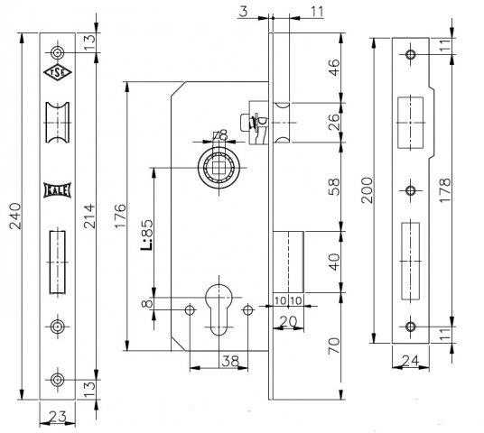 Kale_Killit Įleidžiamoji spyna Kale Kilit 152 / R-35, be cilindro, žema ...
