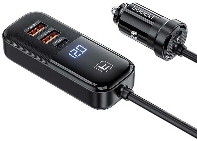 Toocki automobilinis įkroviklis 2A+2C, 120W (juodas), modelis ...