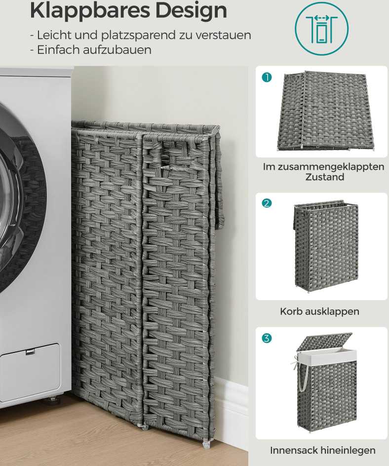 Songmics Sintetinio rotango skalbinių krepšys su dangčiu, modelis ...