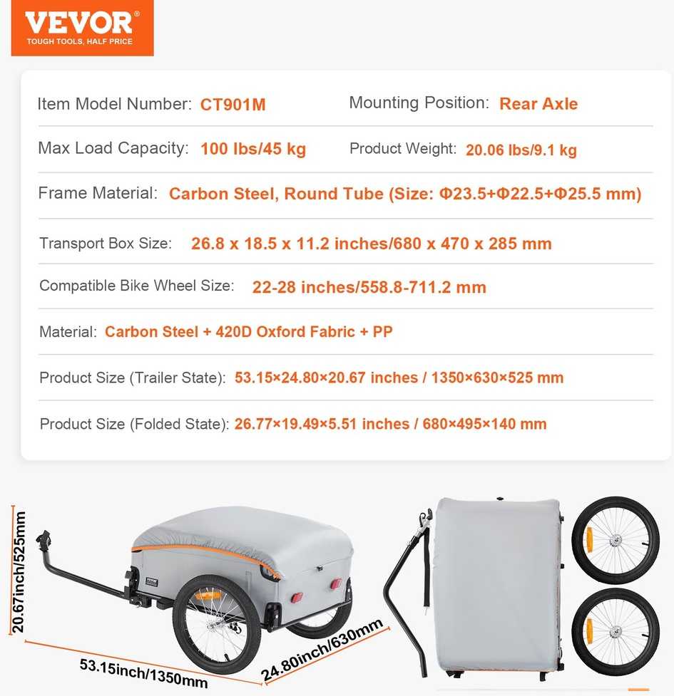 Dviračio priekaba kroviniams, 45 kg, sulankstoma, dviračio vežimėlis ...