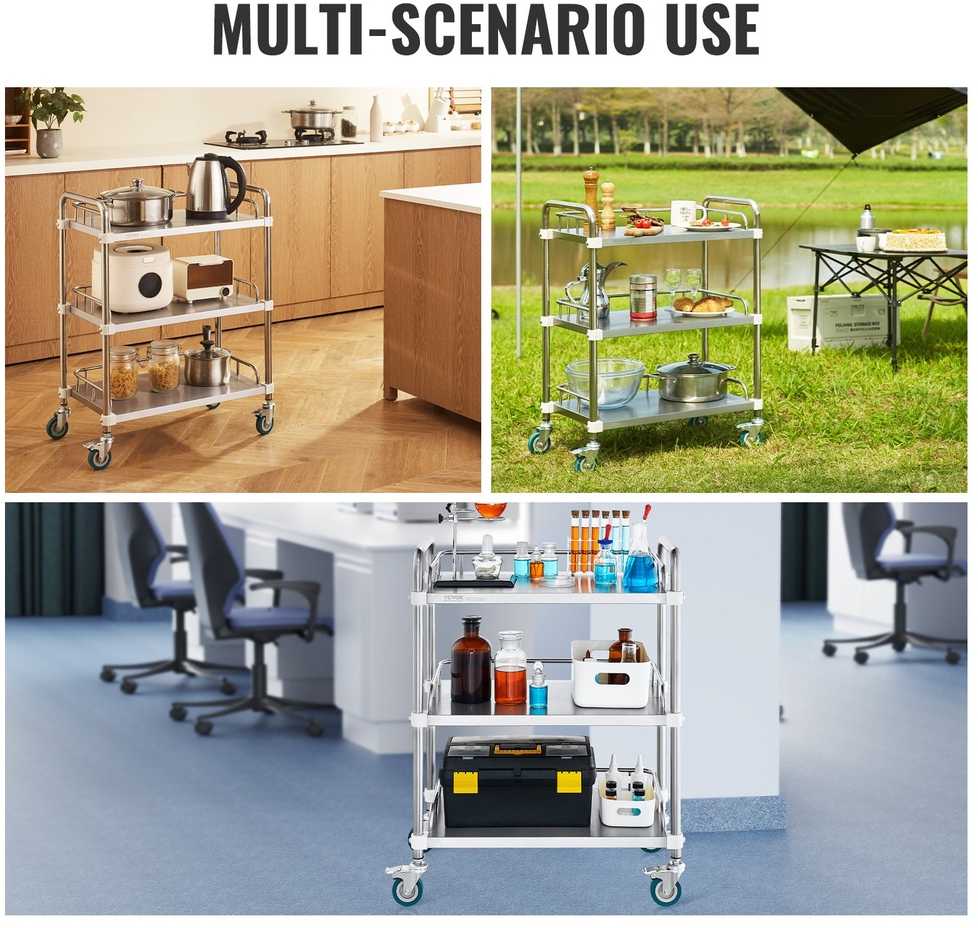 Mobilus laboratorinis vežimėlis, nerūdijančio plieno, su ratukais, žema ...