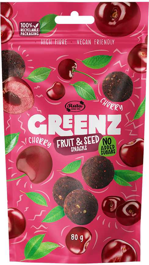 Rūta Vaisių ir sėklų užkandžiai su vyšniomis „Greenz cherry“, 80 g ...