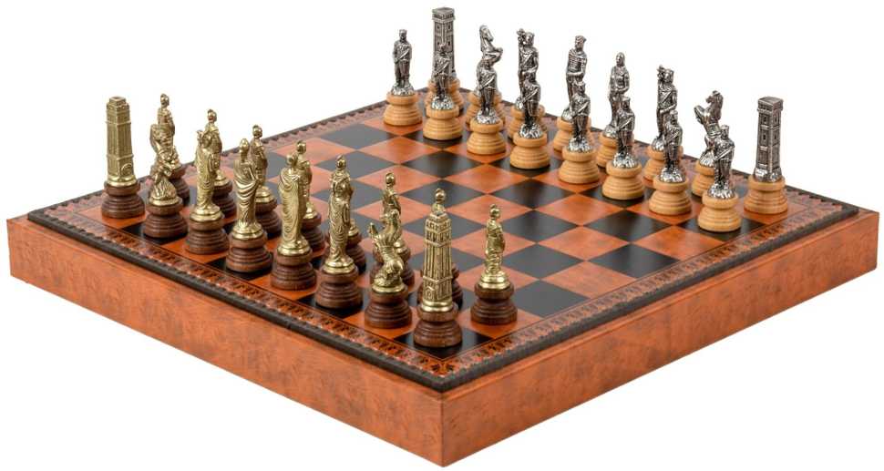 Italfama ROMĖNAI vs BARBARAI: metalinės šachmatų figūros su rudai ...