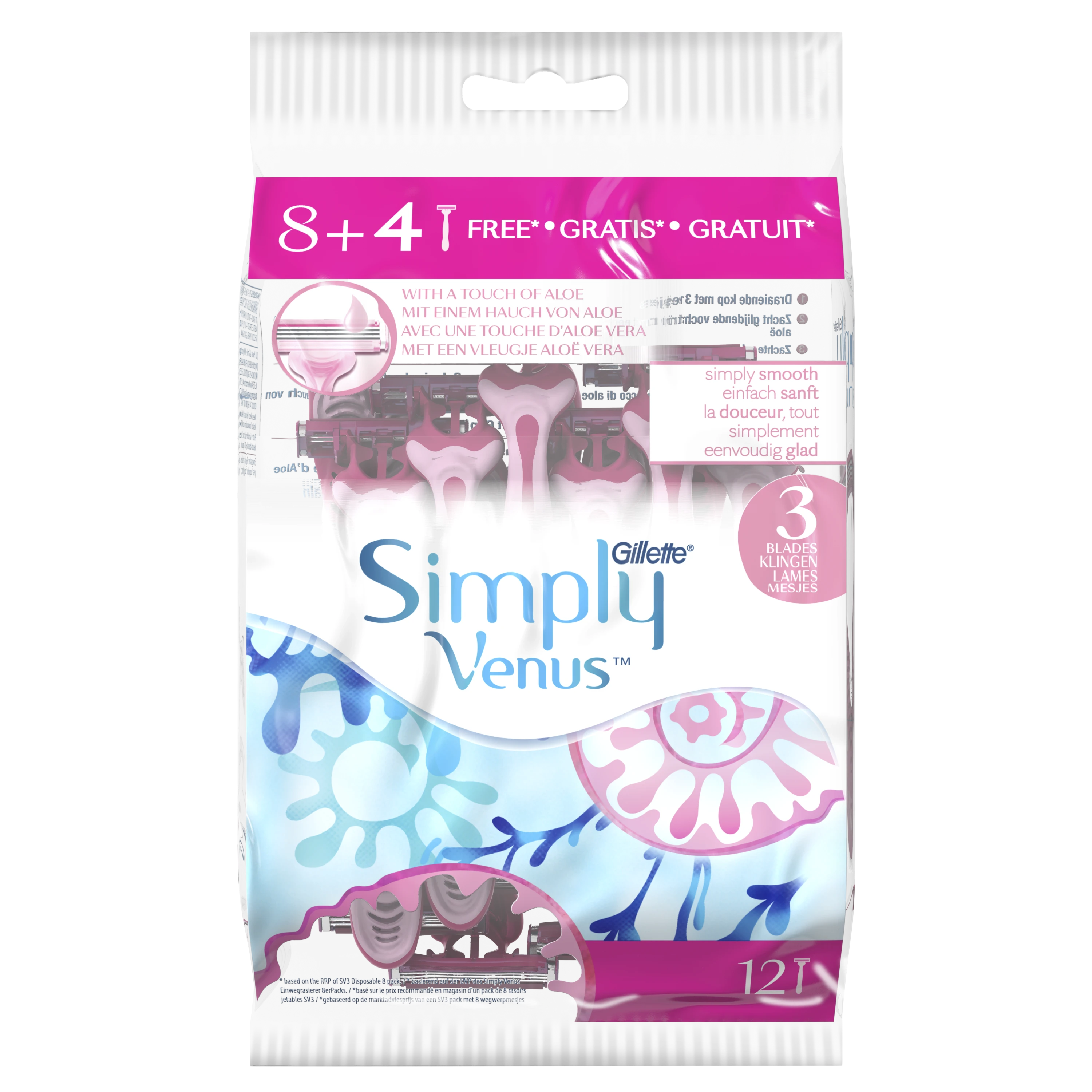 „Gillette Simply Venus 3“ Vienkartiniai Skustuvai Moterims, 12 vnt ...