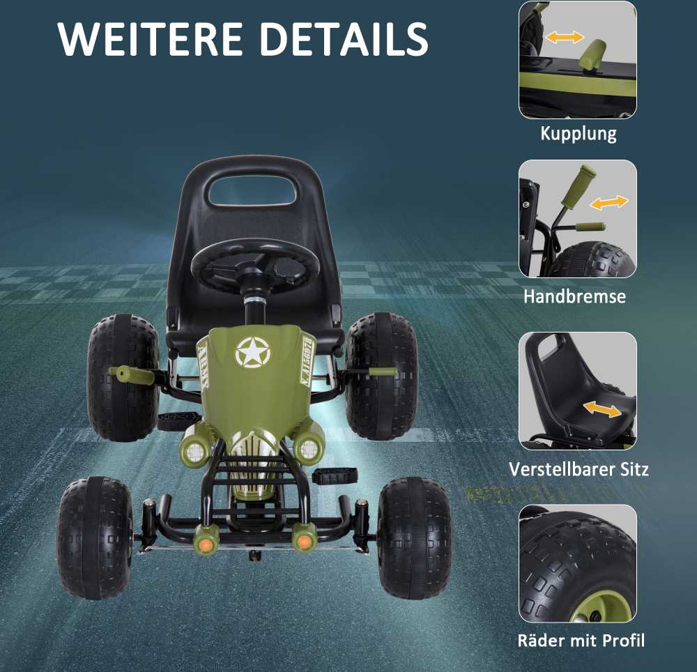 HOMCOM Go Kart vaikiškas pedalinis automobilis su rankiniu stabdžiu ...