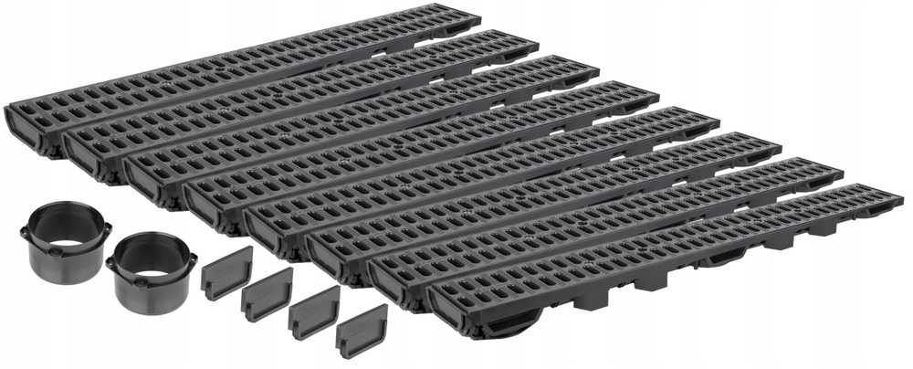 Linijinis drenažas H55 grotelės plastikinės iki 1,5 t A15 SET 8 m AQUER ...