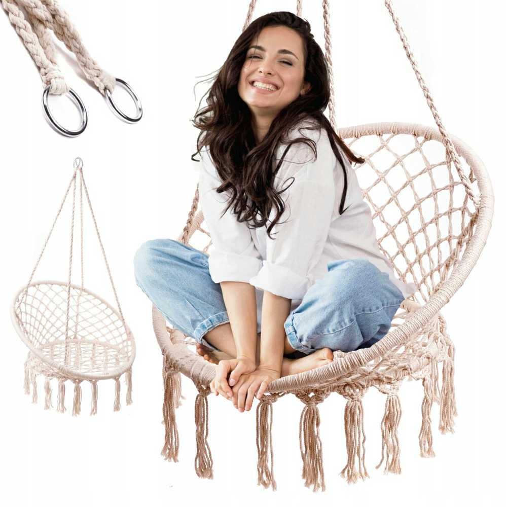 Boho stiliaus pakabinamas krėslas su pagalvėle 80 cm | 150 kg | spalva ...