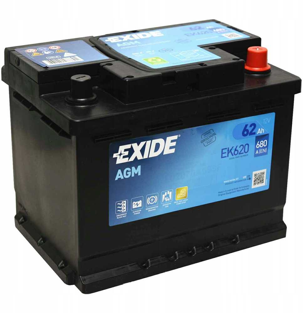 Exide Akumuliatorius 62 Ah 680 A EN 12V AGM, modelis - EK620, žema ...