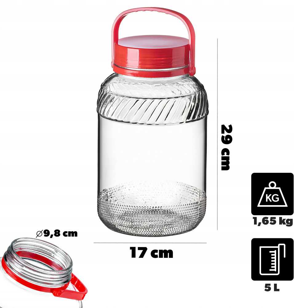 Stiklainis Stiklinis Indelis 5L su dangteliu ir rankena kopūstų ...