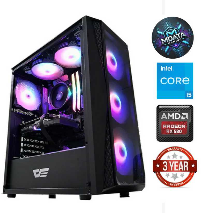 Stacionarus kompiuteris Mdata Gaming i5-14400F 32GB 4TB SSD RX580 Windows 11, modelis ...