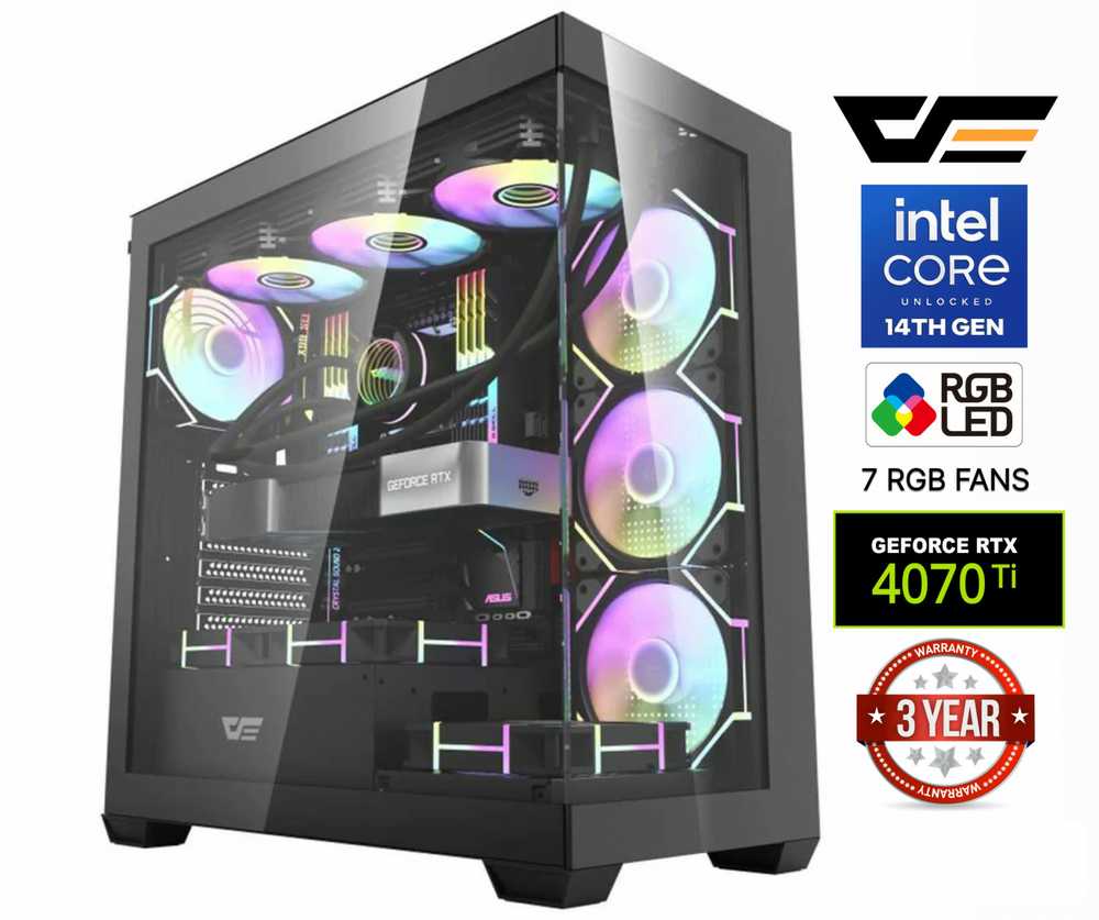 Stacionarus kompiuteris Mdata Gaming Core i7-14700F 16GB 512GB SSD 2TB HDD RTX 4070 Ti 12GB NoOs ...