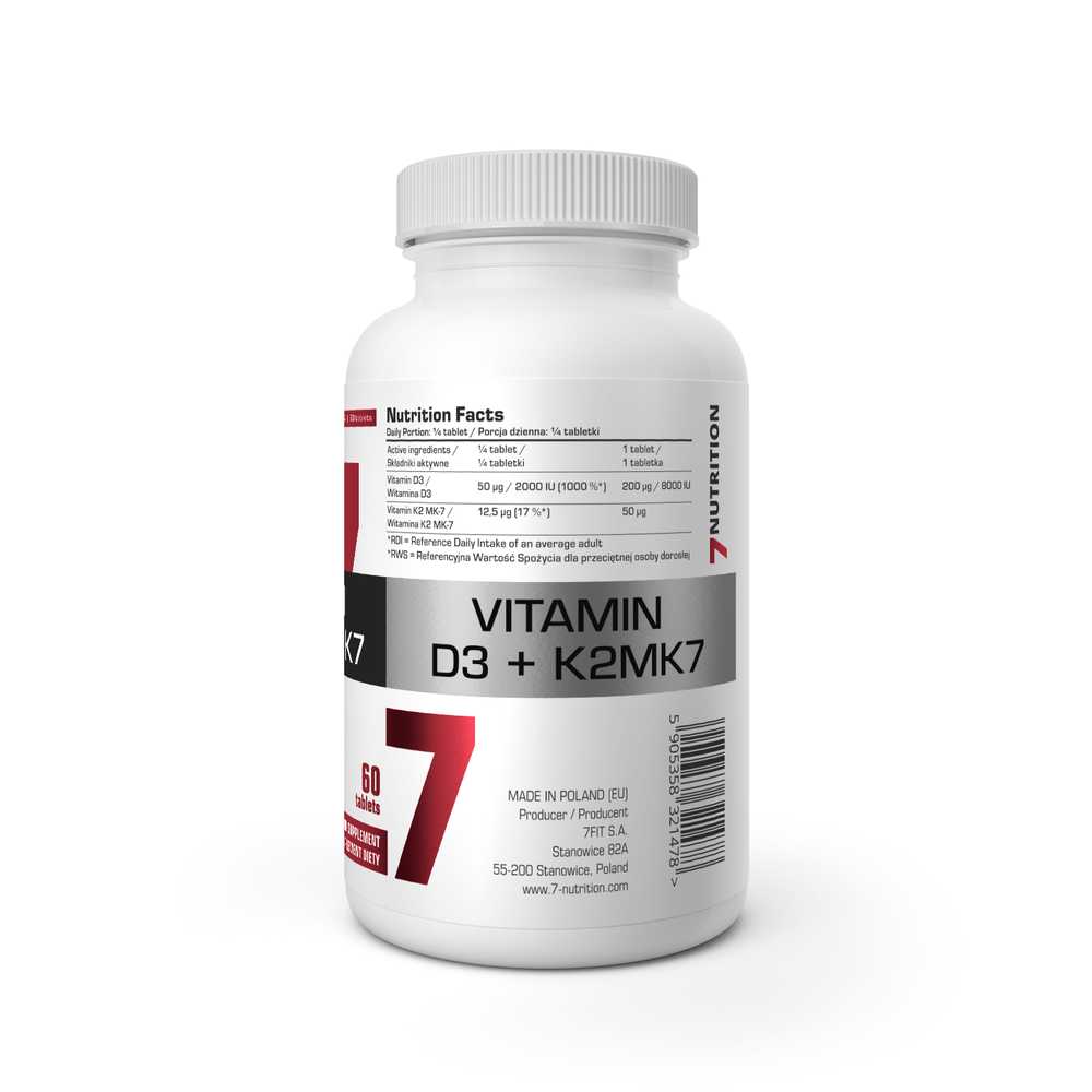 7 Nutrition Vitamin D3 + K2 MK7 60 tabl., žema kaina | Varle.lt