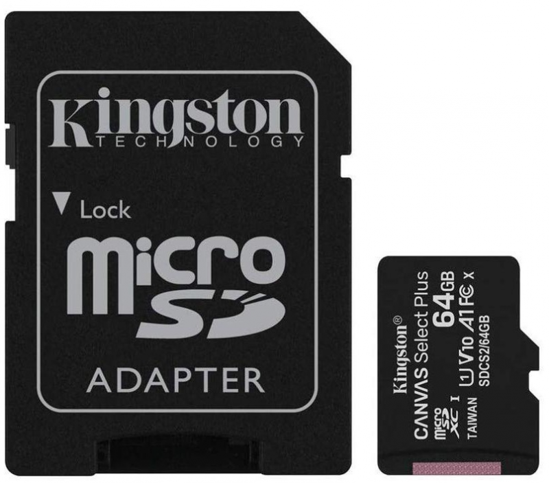 Atminties kortelė Kingston Canvas Select Plus MicroSDXC, 64 GB, su SD ...
