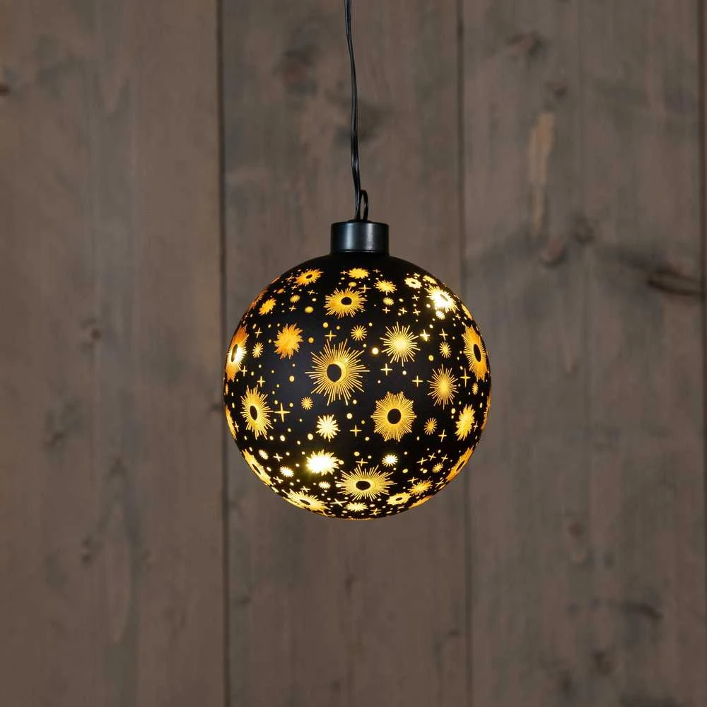 STIKLINIS Juodas LED BUMBULAS SU ŽVAIGŽDELĖMIS, SKERSMUO 10CM, žema ...