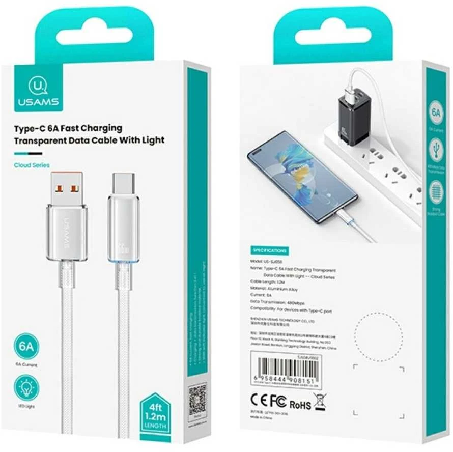 USAMS Cloud serijos 6A USB–C tipo jungtis, modelis - USA1261, žema ...