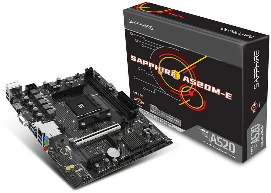 SAPPHIRE A520M-E pagrindinė plokštė, modelis - 52119-04-40G, žema kaina ...