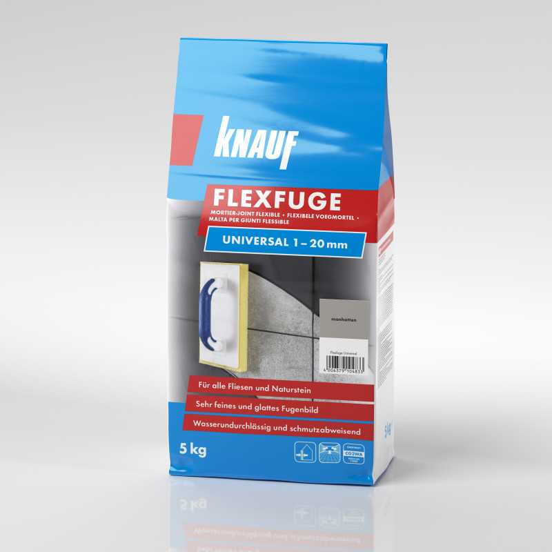 KNAUF FLEXFUGE UNIVERSAL MANHATTAN 5KG Elastinis plytelių siūlių ...