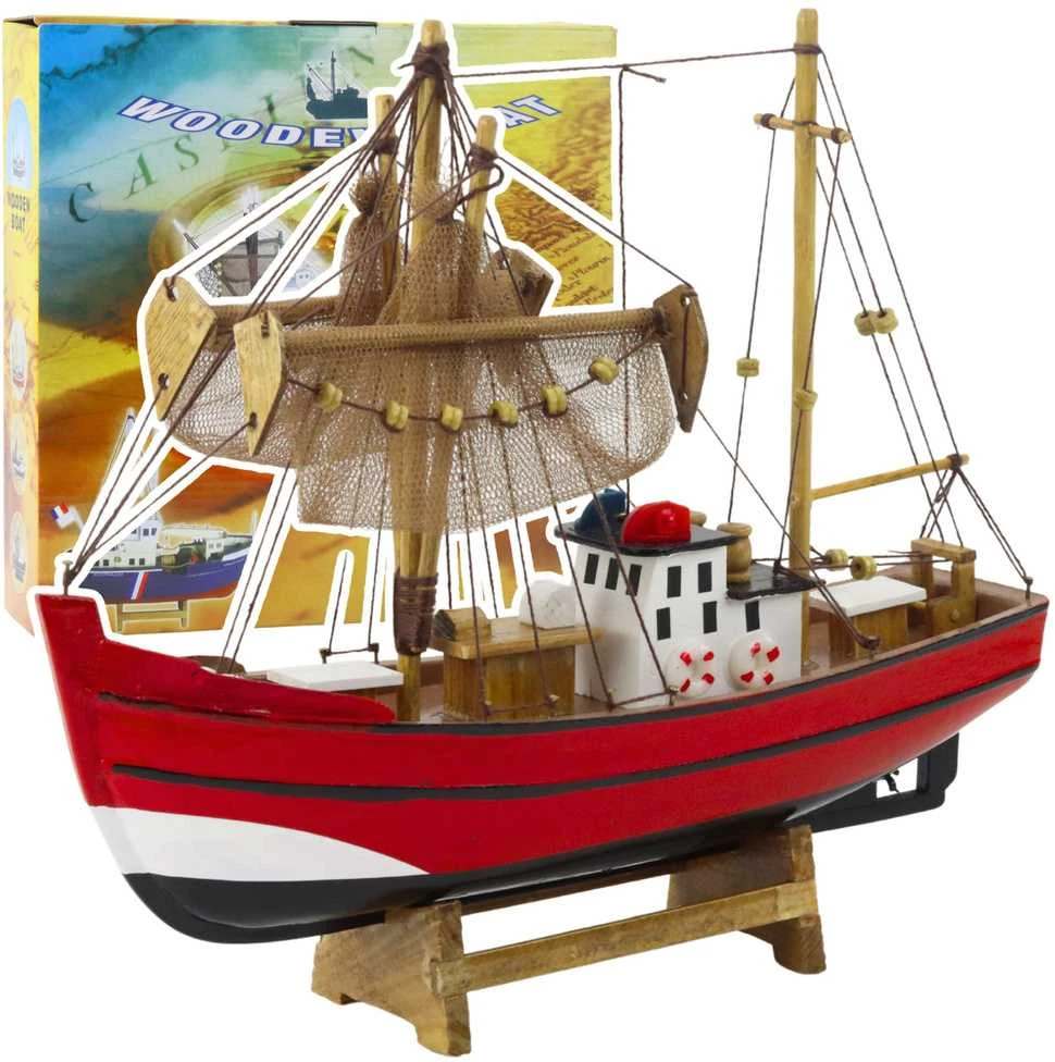Lean Toys Medinis dekoratyvinis žvejybos laivas 30x26 cm, modelis ...