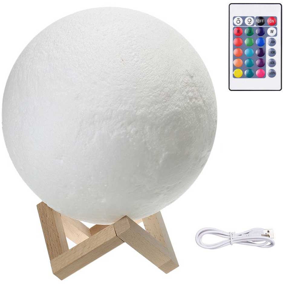 3d rgb moon night light with remote control, žema kaina | Varle.lt