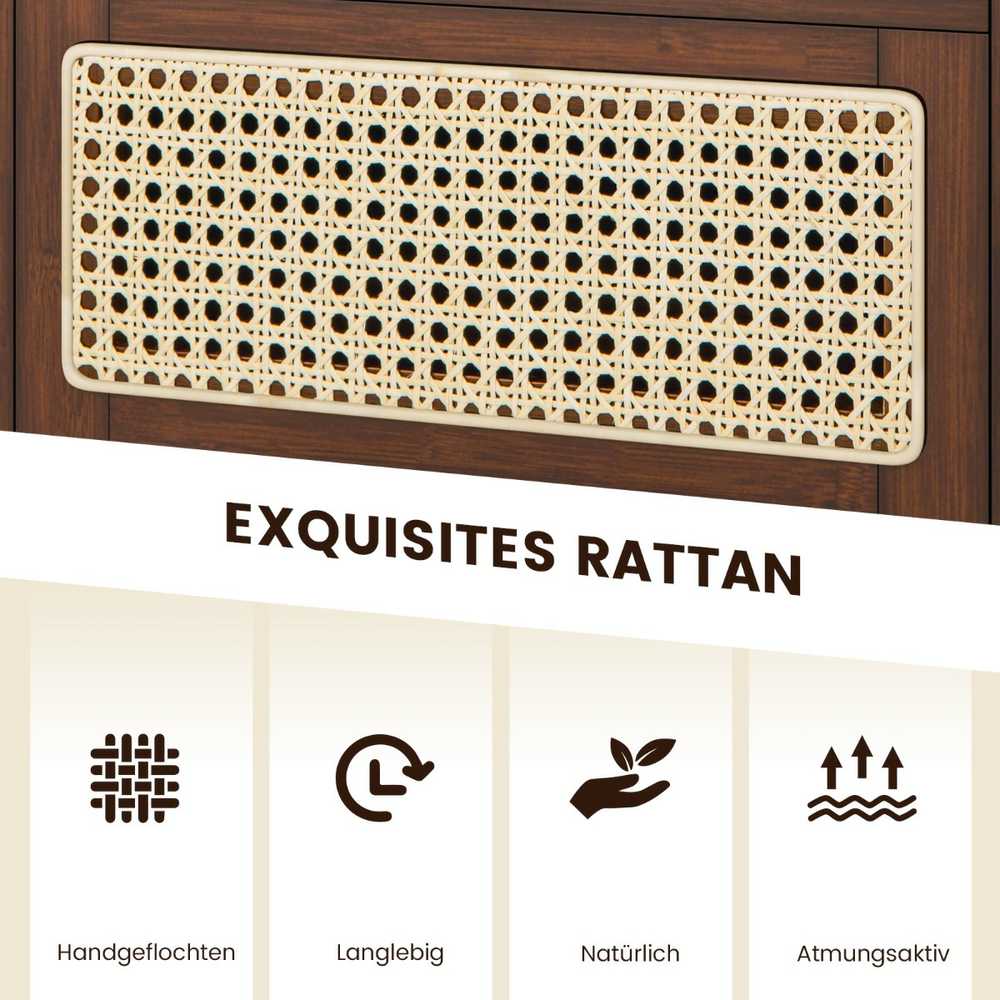 Costway bambuko ir rotango naktinė staliukas su stalčiumi ir medžio ...