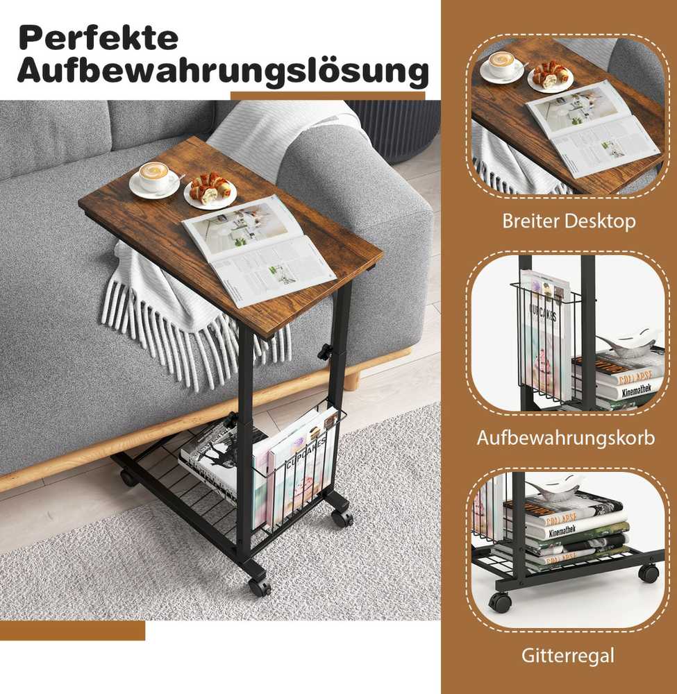 Costway C formos sofos staliukas Reguliuojamas šoninis staliukas su laikymo krepšeliu Rustic ...