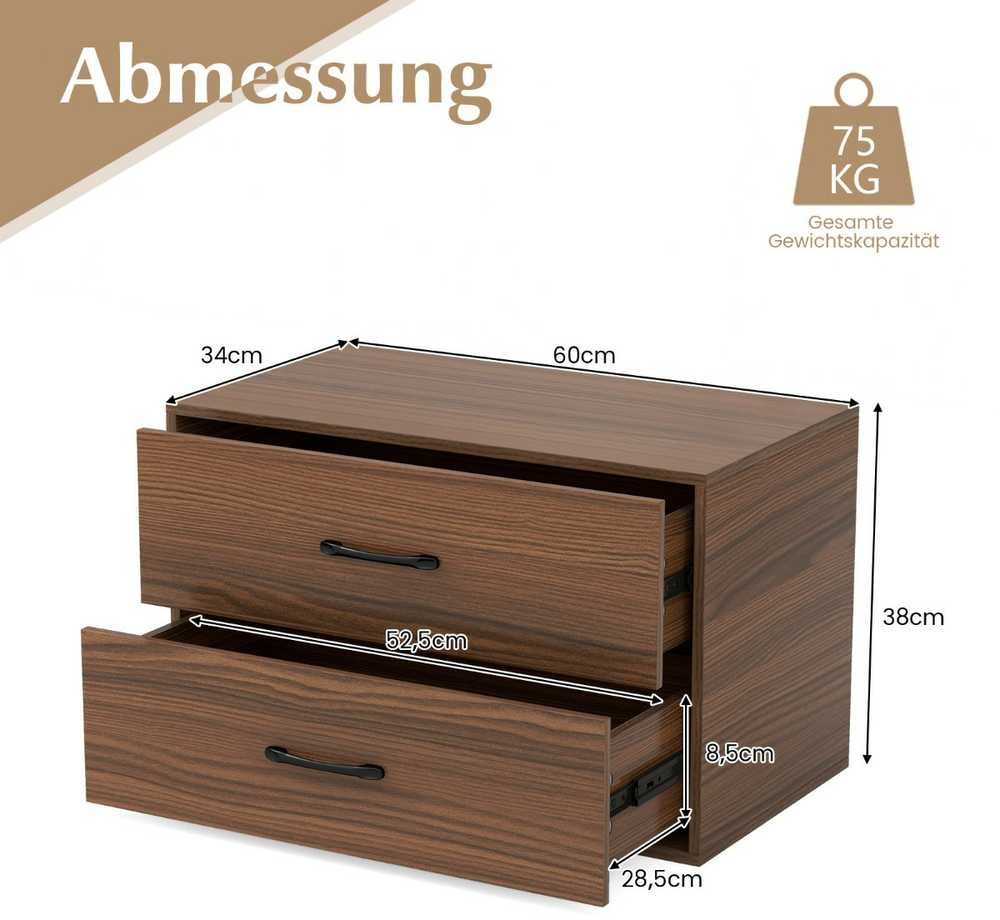 Costway komoda su 2 stalčiais, stalčių spintele, medinė indauja, 60 x ...