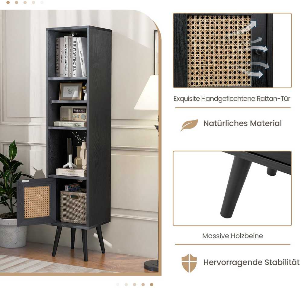 Costway Rattan Tall spintelė su 4 lentynomis ir rotango durelėmis Boho ...