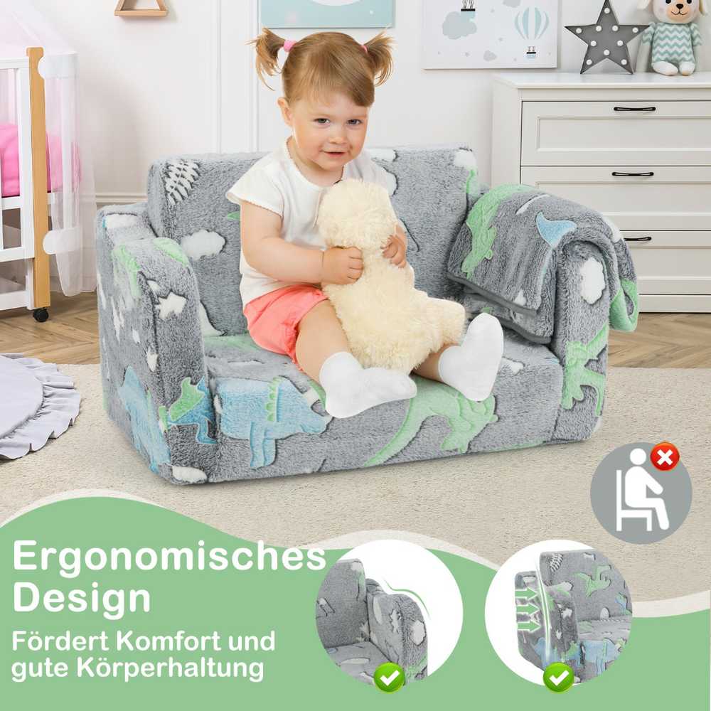 Costway vaikiška sofa su antklode „du viename“ sulankstoma sofa ...