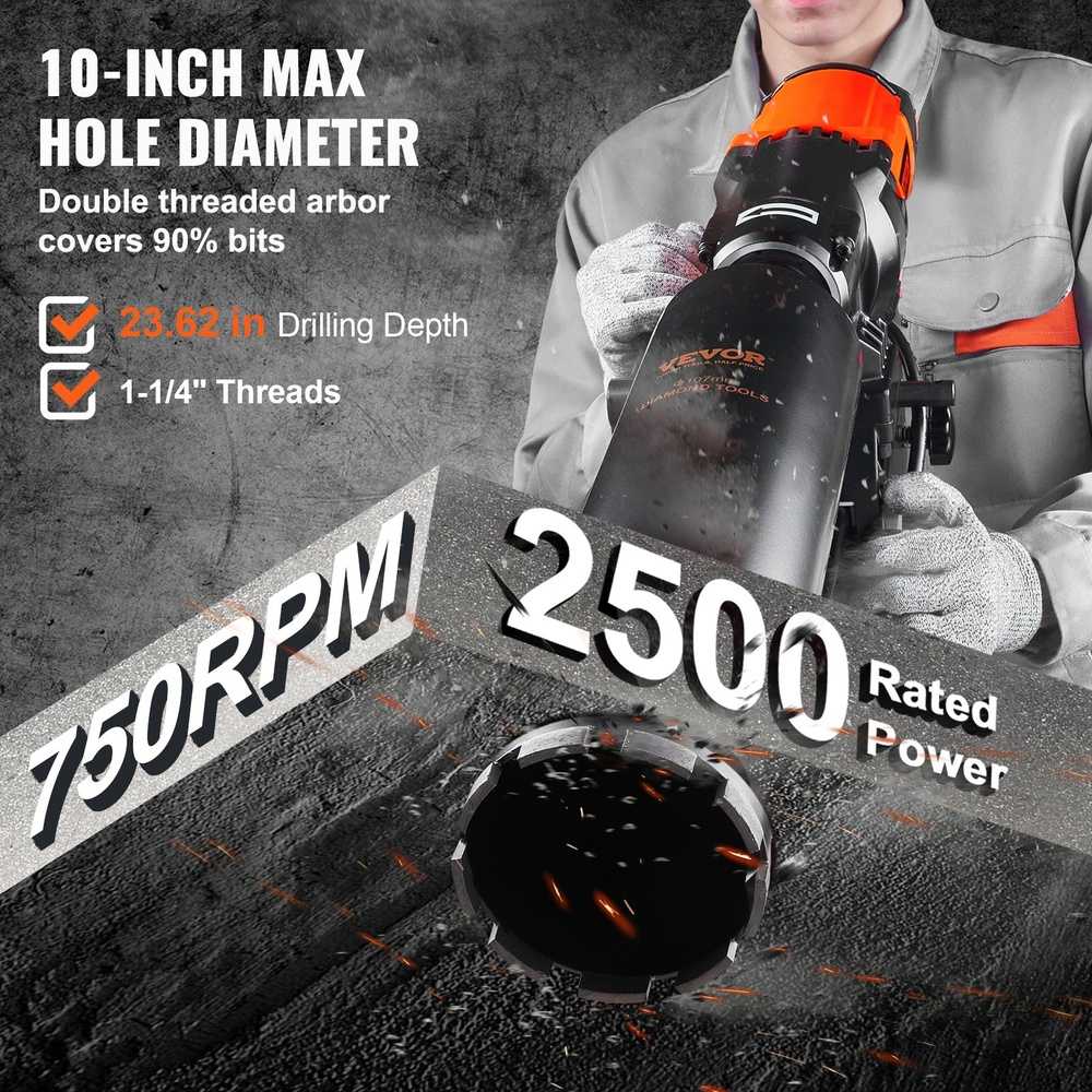 Elektrinė betono gręžimo mašina, 10 colių šlapio deimanto grąžtas, 3200W gręžimo mašina, betono ...